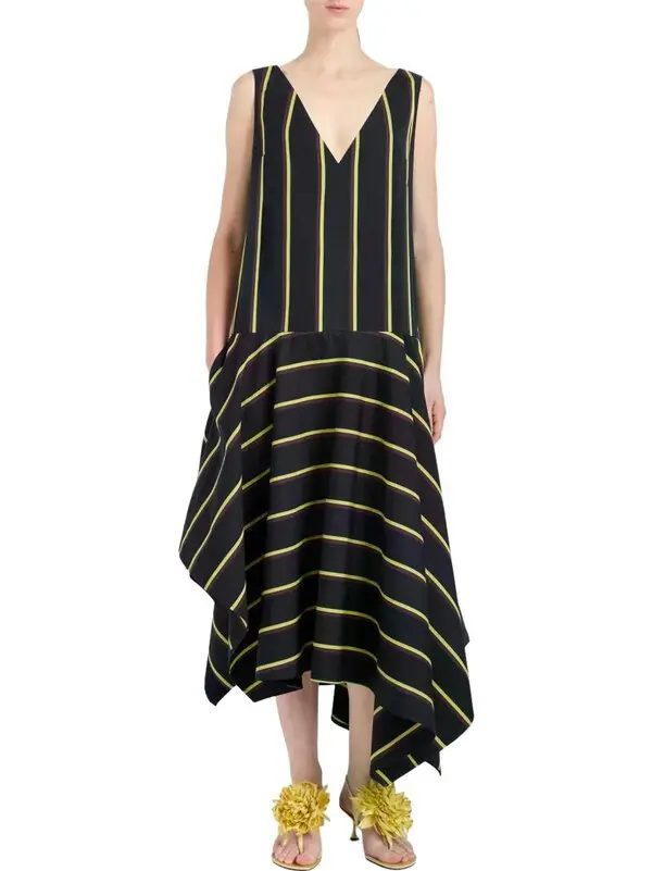 Proenza Schouler Beatriz V-neck Striped Midi Dress - Black