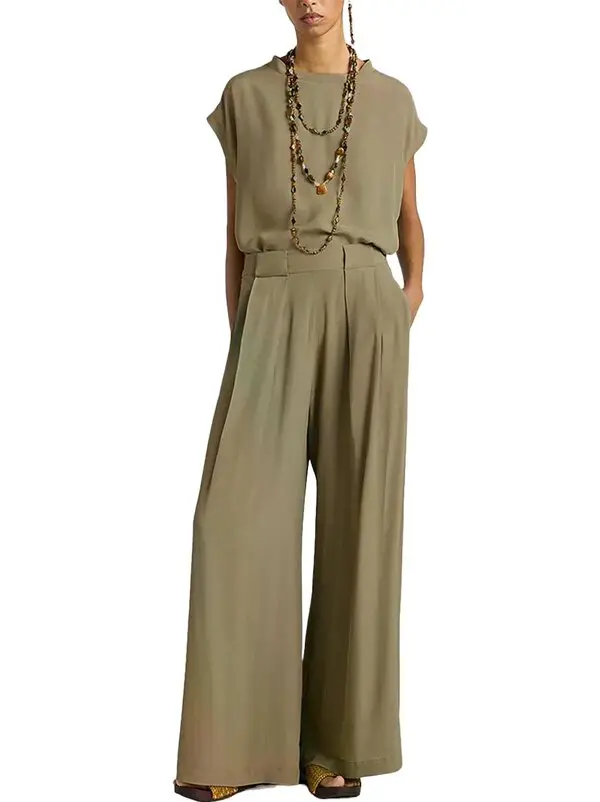 Momoni Aspen Pleated Palazzo Trousers - Green
