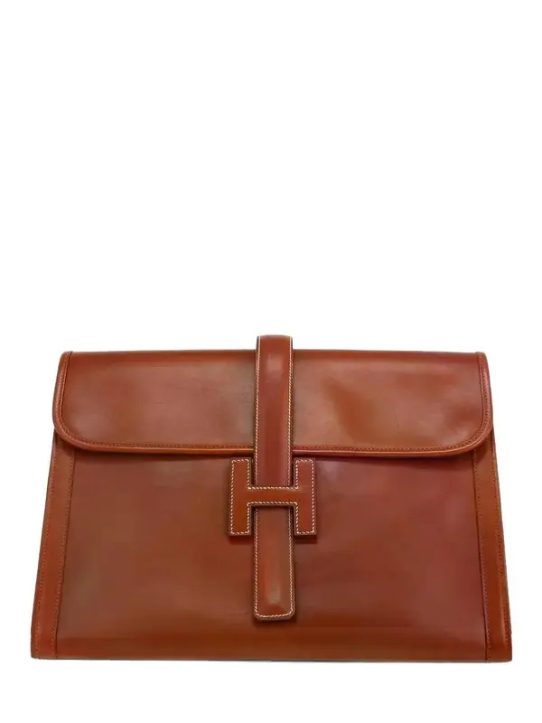 Hermès Large Jige Leather Pouch - Brown