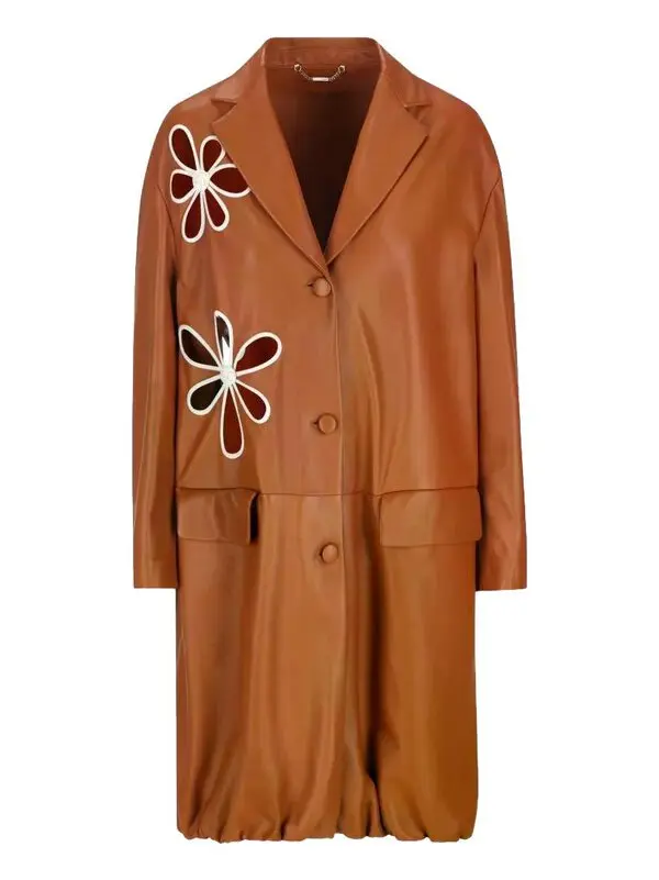 Fendi Flower Appliqué Coat - Brown