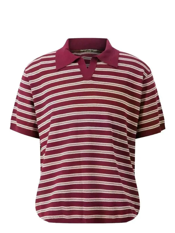 COOR Open-collar Stripe T-shirt - Red