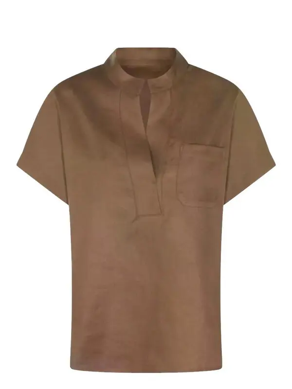 NINE:INTHE:MORNING Collarless Top With Chest Pocket - Brown