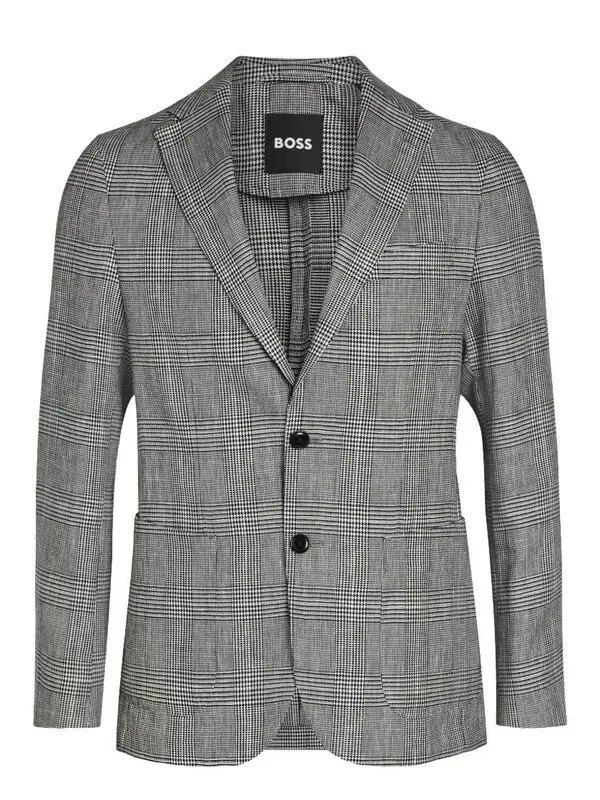 BOSS Plaid Single-breasted Blazer - Grey