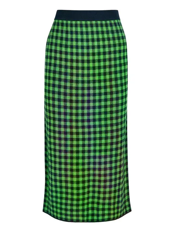 Guest In Residence Checked Knit Midi Skirt - Green