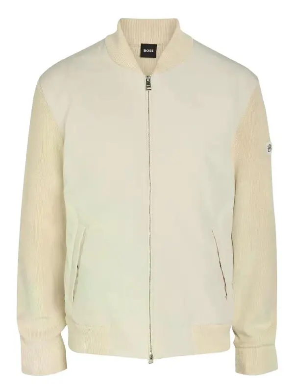 BOSS Knitted-sleeve Bomber Jacket - Neutrals