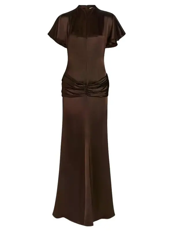DE LA VALI Myra Ruffled Maxi Dress - Brown