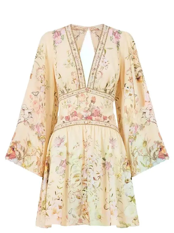 Camilla Floral-print Mini Dress - Neutrals