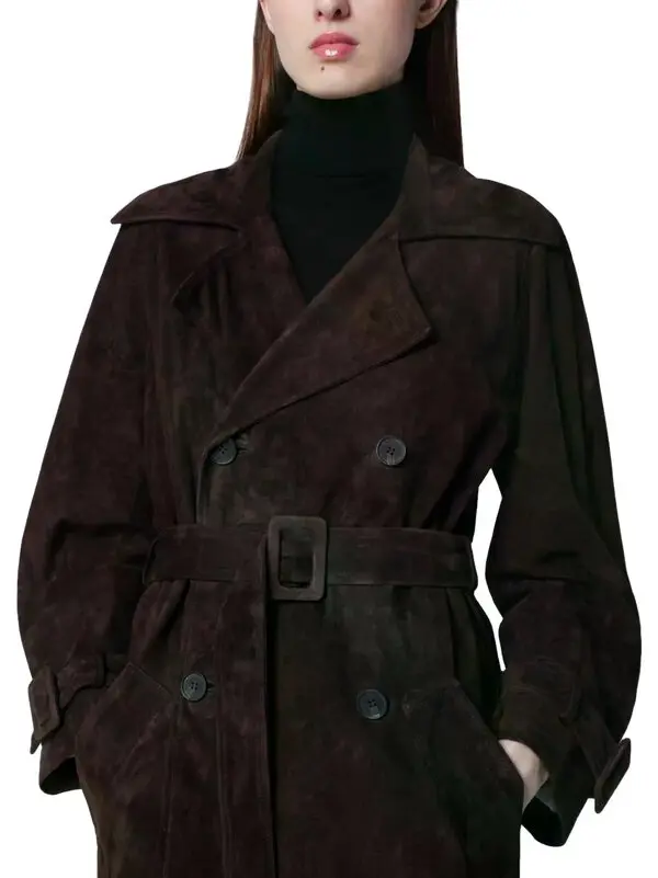SWORD 6644 Belted Double-breasted Trench Coat - Brown