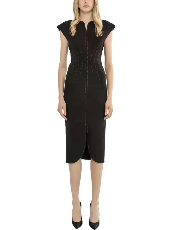 NISSA Sculpted Midi Dress - Black