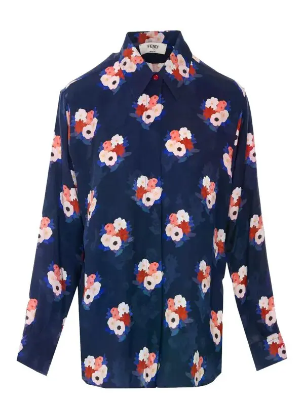 Fendi Floral-print Long-sleeve Shirt - Blue