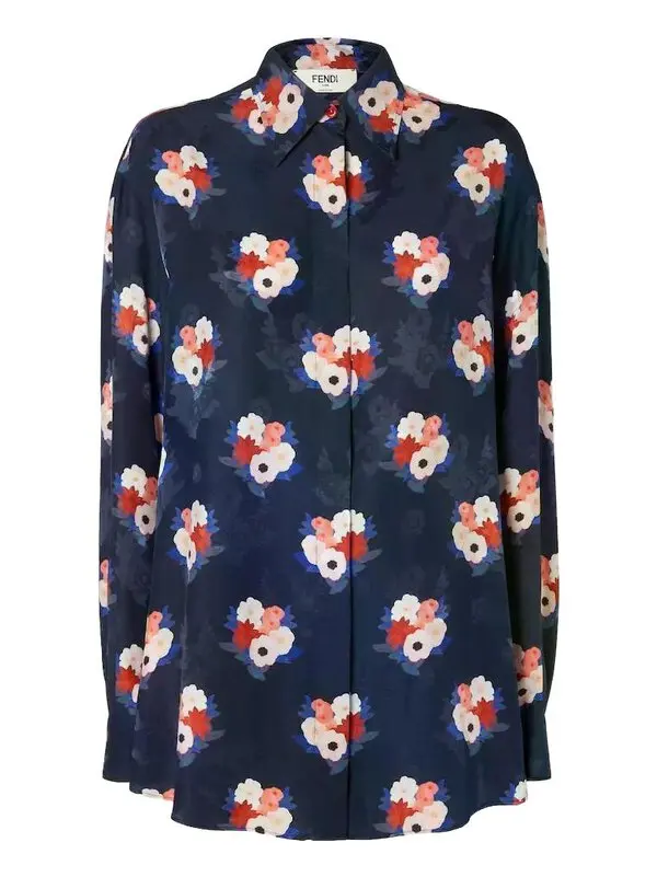 Fendi Floral-print Long-sleeve Shirt - Blue