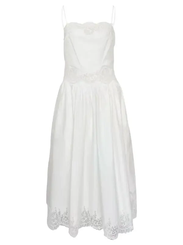 SELF-PORTRAIT Lace Trim Midi Dress - White