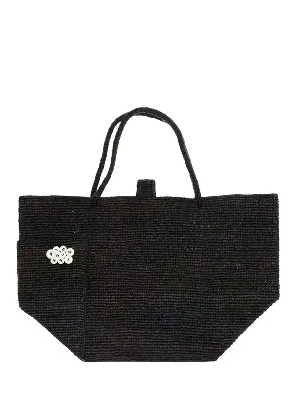 MERCIEL Flower Raffia Tote Bag - Black