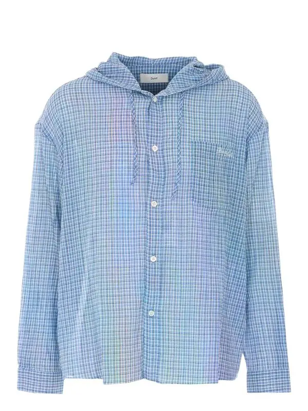 DUNST Hooded Check Shirt - Blue