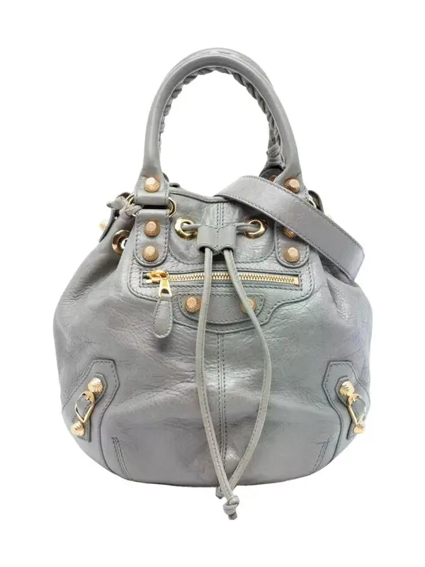 Balenciaga 2014 Lambskin Motocross Giant 21 Pompon Bucket Bag - Grey