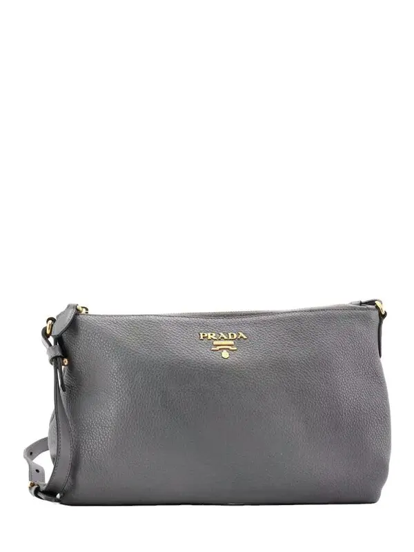 Prada Flat Zip Vitello Daino Mini Crossbody Bag - Grey