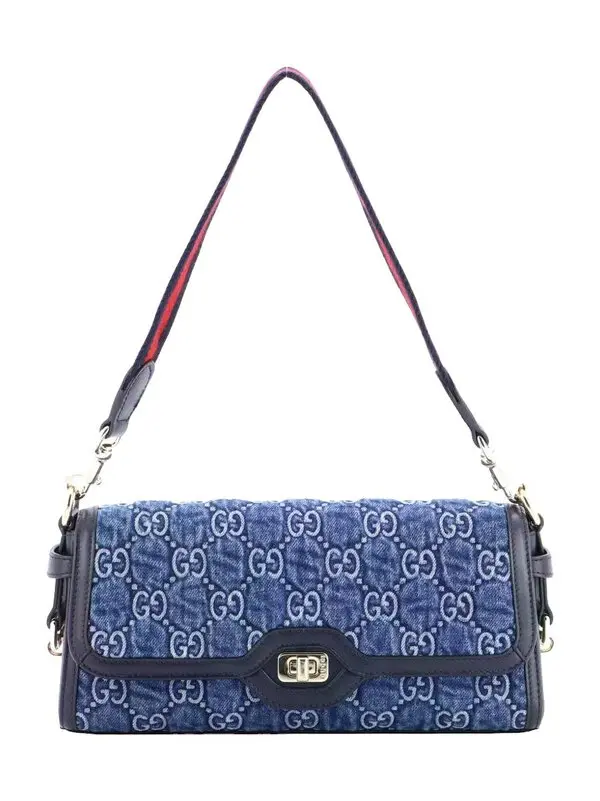 Gucci Luce Gg Denim Small Shoulder Bag - Blue
