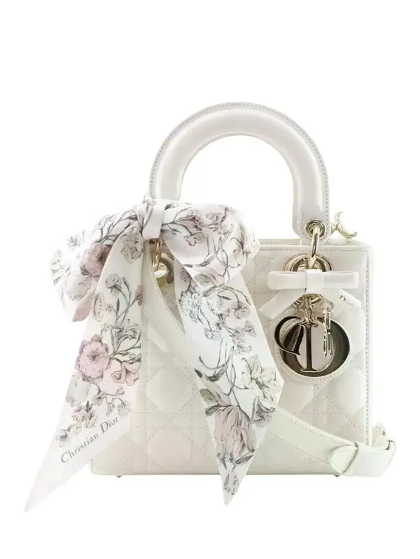 Dior Lady Satchel Lambskin Cannage Bow Small 2020-2026 - White
