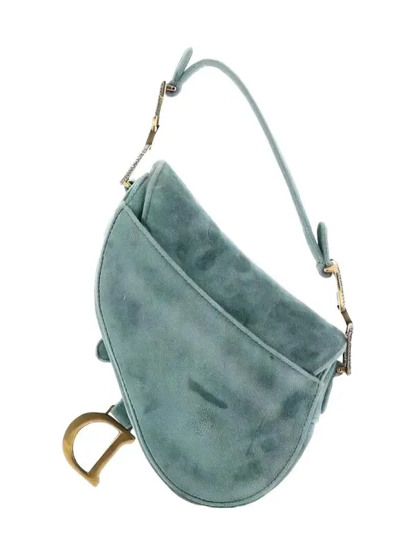 Dior Saddle Handbag Velvet With Crystals Mini Shoulder Bag - Green