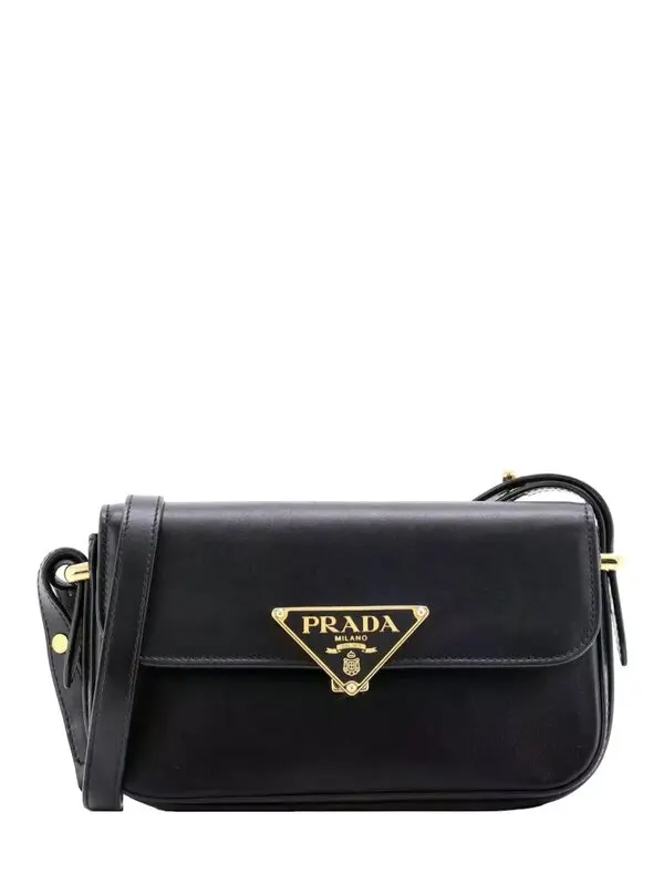Prada Emblème Flap Bag Soft Calfskin East West Shoulder Bag - Black
