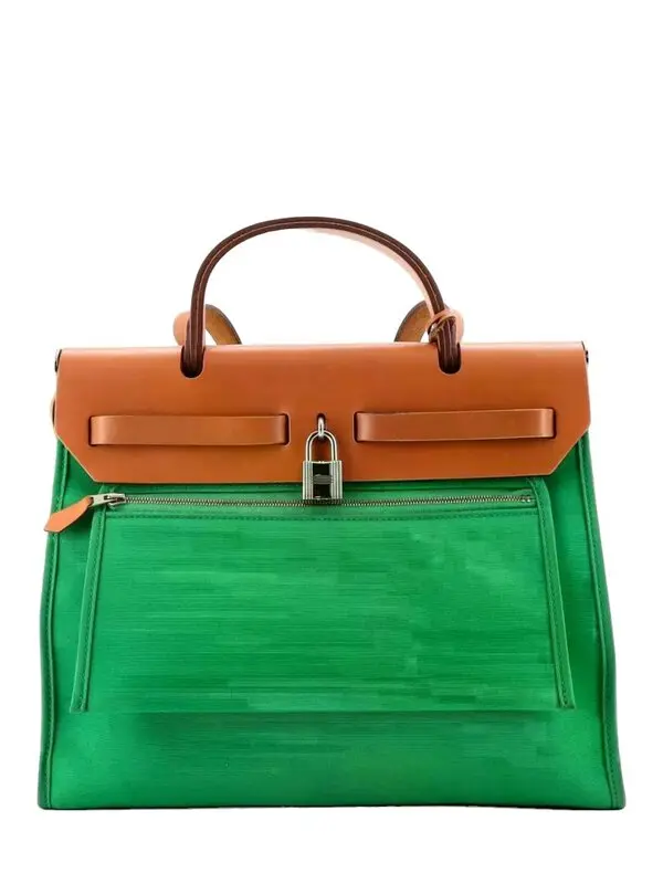 Hermès Herbag Zip Berline Vache Canvas And Leather 31 Shoulder Bag - Green