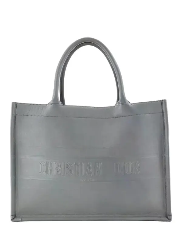 Dior Book Embossed Leather Medium Tote Bag - Grey
