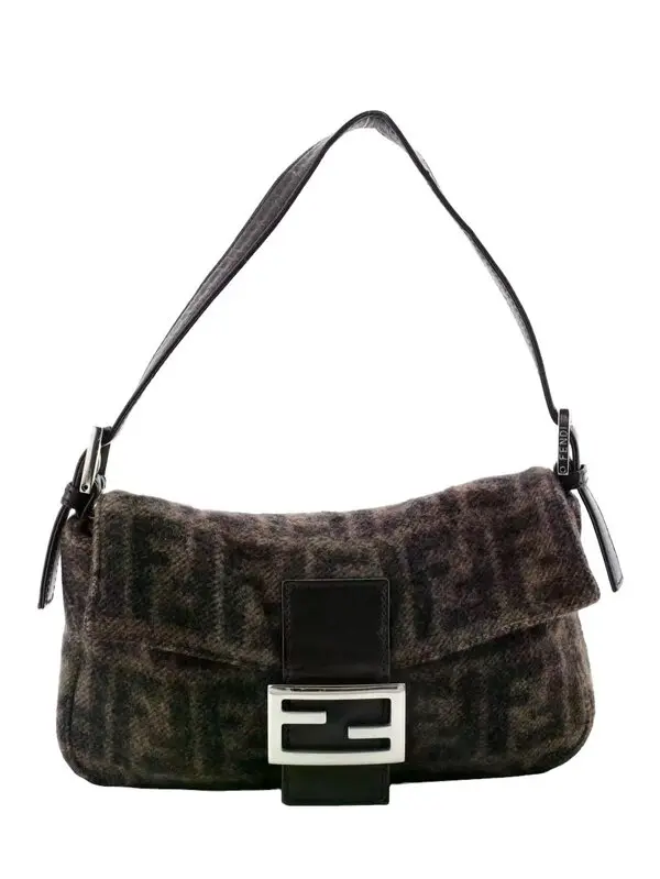 Fendi Baguette Bag Zucca Wool Shoulder Bag - Brown