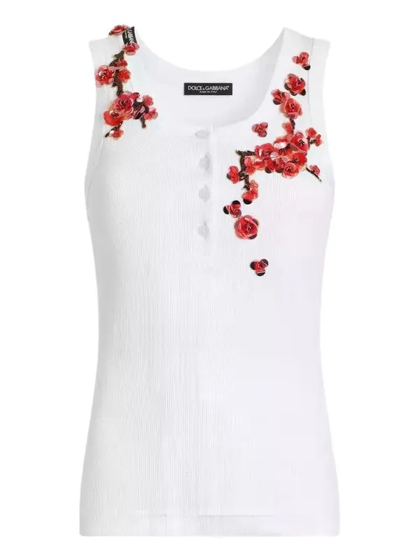 Dolce & Gabbana Floral-applique Buttoned Tank Top - White