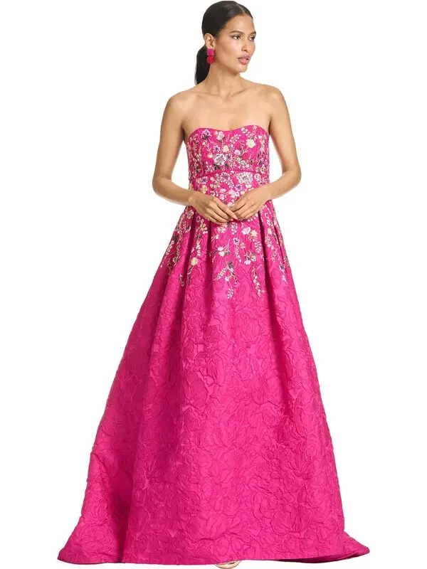 Sachin & Babi Embroidered Gown - Deep Fuchsia