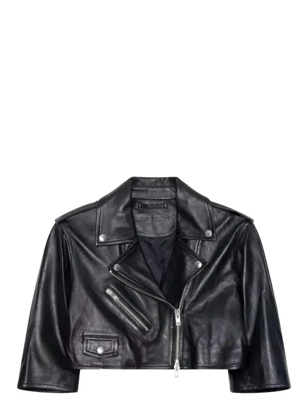 STAND STUDIO Piper Cropped Leather Jacket - Black