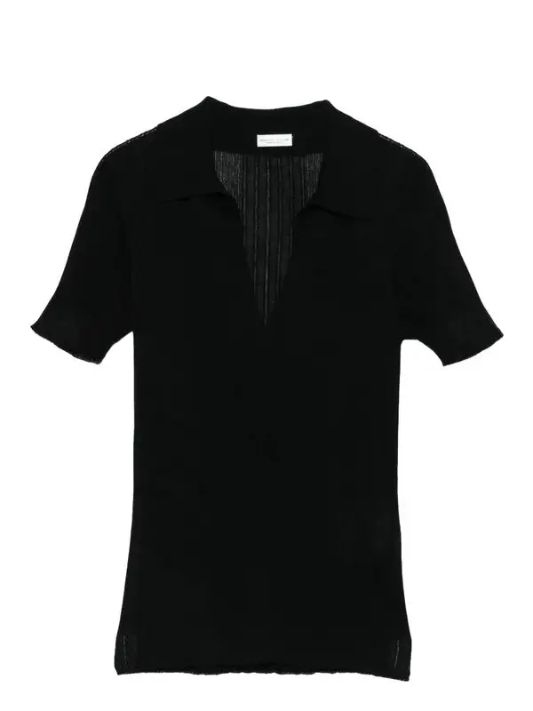 ROBERTO COLLINA Collared Ribbed Top - Black