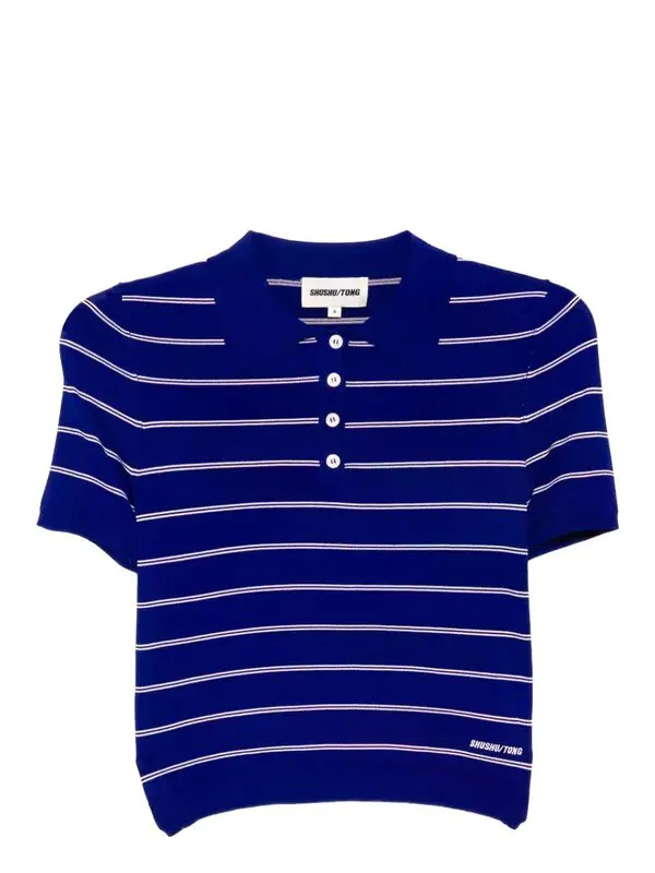 SHUSHU/TONG Striped Knitted Polo Shirt - Blue
