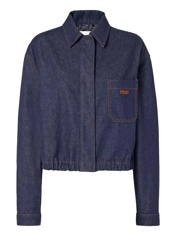 Fendi Denim Jacket With Embroidered Logo - Blue