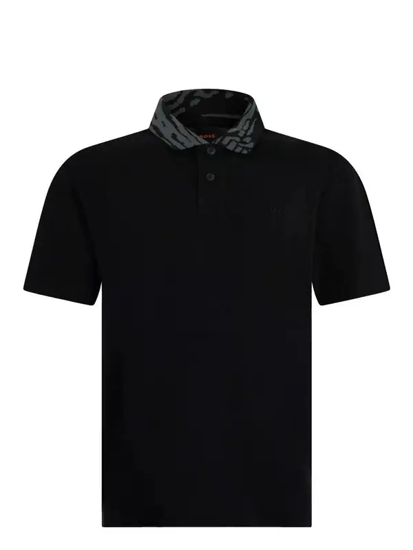 BOSS Patterned Collar Polo Shirt - Black