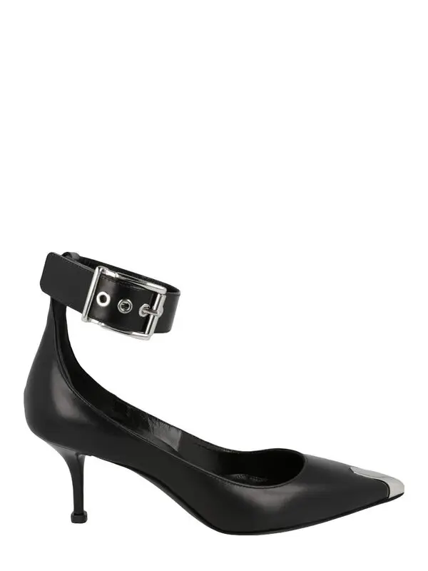 Alexander McQueen Buckle Leather Heels - Black/silver