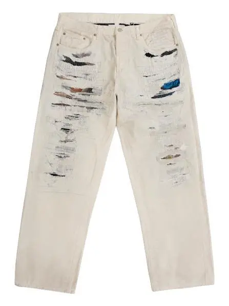 Supreme Mm6 Maison Margiela Distressed Loose Fit Selvedge Jean - White