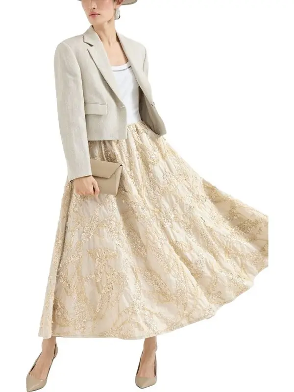 Brunello Cucinelli Embroidered Long Skirt - Beige