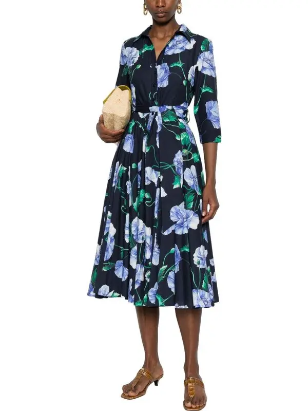 LAVI Printed Cotton Midi Shirt Dress - Blue