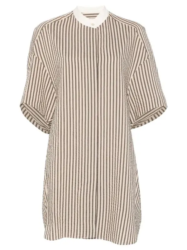 ALYSI Cotton Blend Striped Dress - Beige