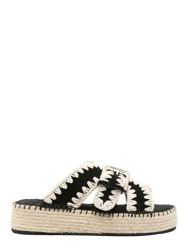 Mou Jute Flat Sandals - Black