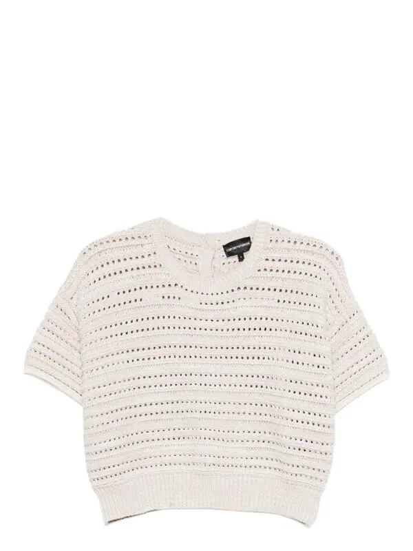 Emporio Armani Cotton Open-knit Cardigan - Beige