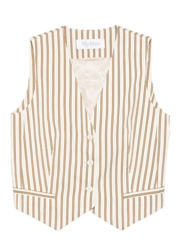 Max Mara Cotton And Silk Striped Vest - Beige