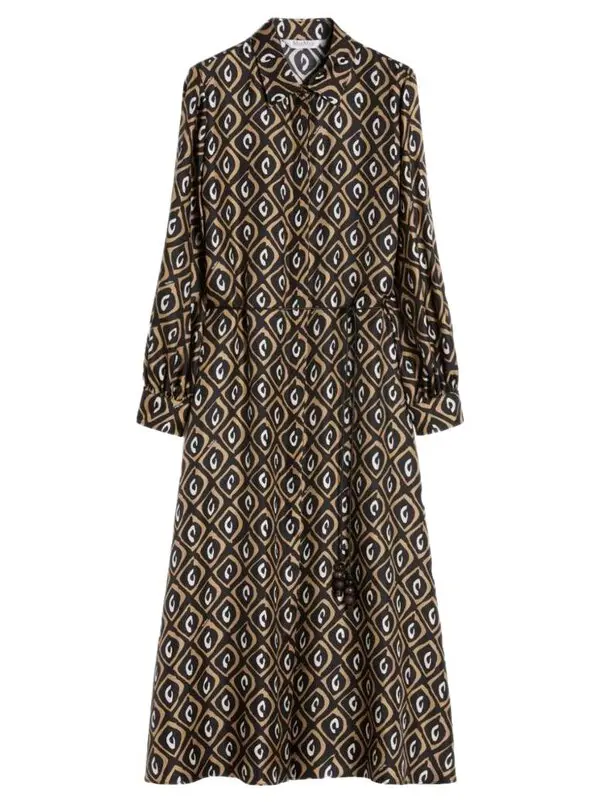 Max Mara Printed Silk Long Dress - Black