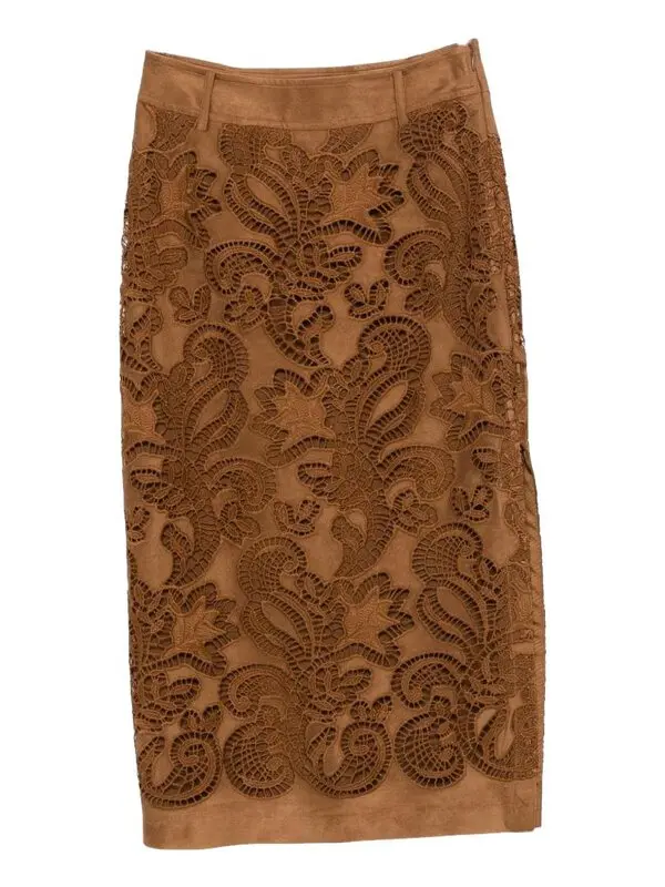 Ermanno Scervino Suede Leather Effect Long Skirt - Brown