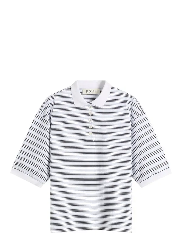 RÓHE Striped Oversized Polo - White/blue Multi Stripe