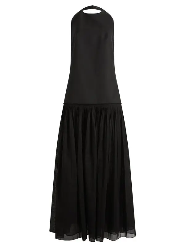 RÓHE Pleated Muslin Halter Maxi Dress - Black