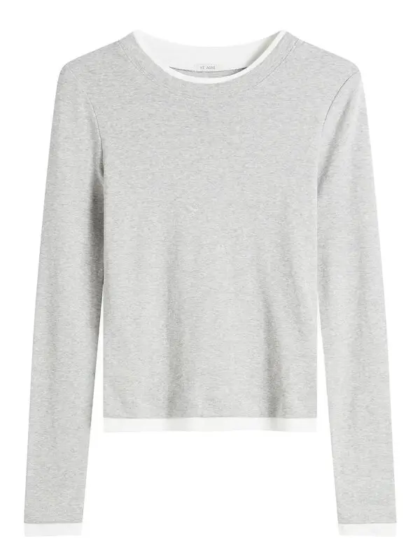 ST. AGNI Organic Cotton Layered Long Sleeve Top - Grey Marle