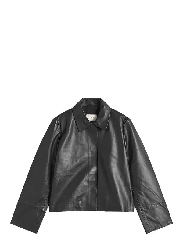 ST. AGNI Leather Minimal Jacket - Black