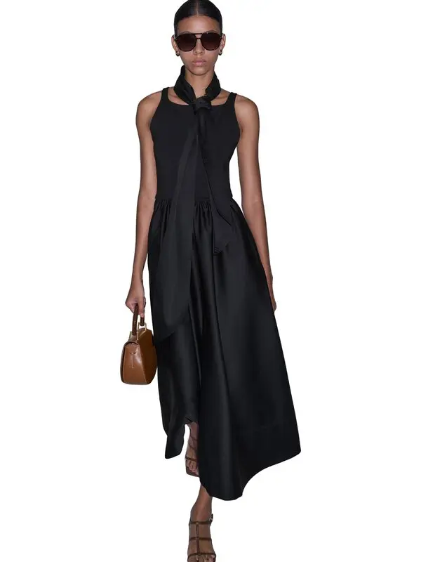 ME+EM Fit And Flare Maxi Dress With Tie - Black