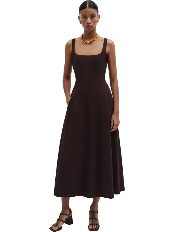 ME+EM Contour Seam Fit And Flare Maxi Dress - Cocoa Brown